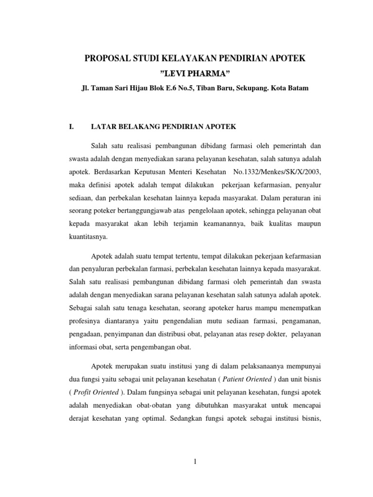 Proposal Studi Kelayakan Pendirian Apotek | PDF
