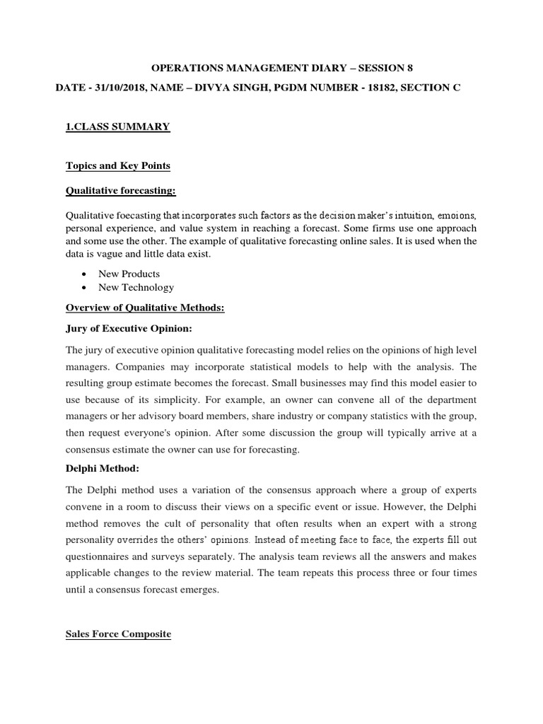 Operations Management Diary - Session 8 Date - 31/10/2018, Name - Divya ...