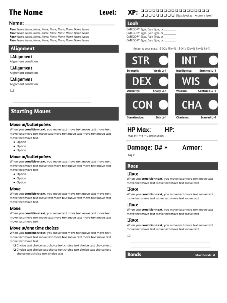 Playbook Template For Dungeon World | PDF | Role Playing Games | Leisure