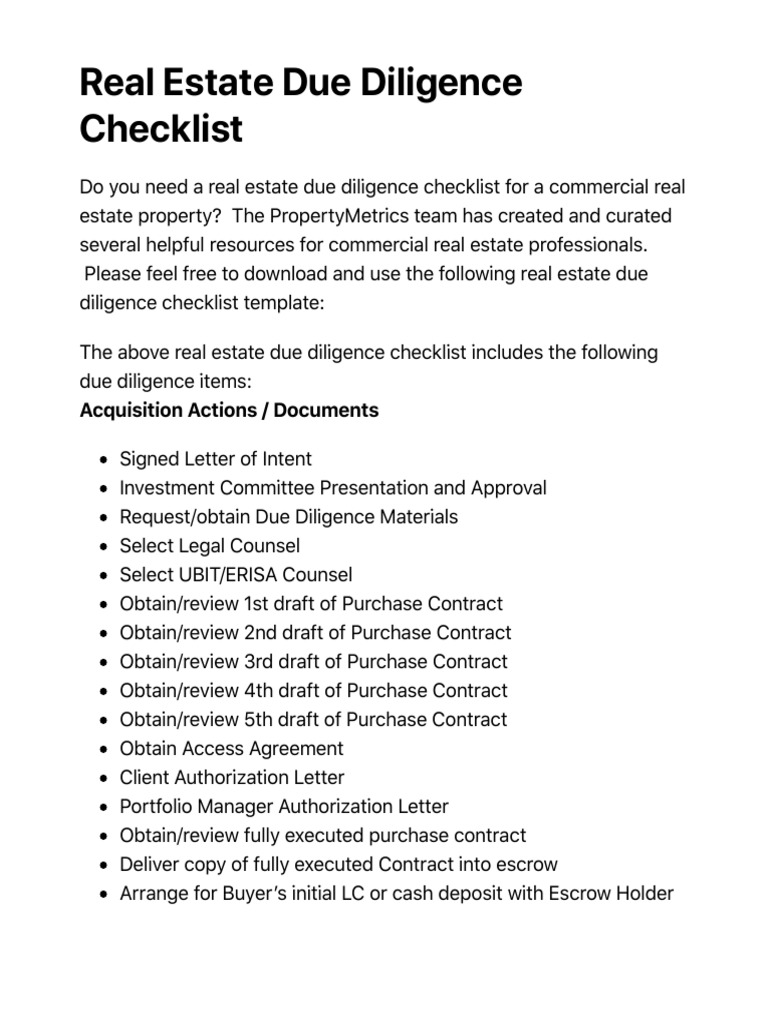 Commercial Real Estate Due Diligence Guide | PDF | Lease | Mortgage Broker