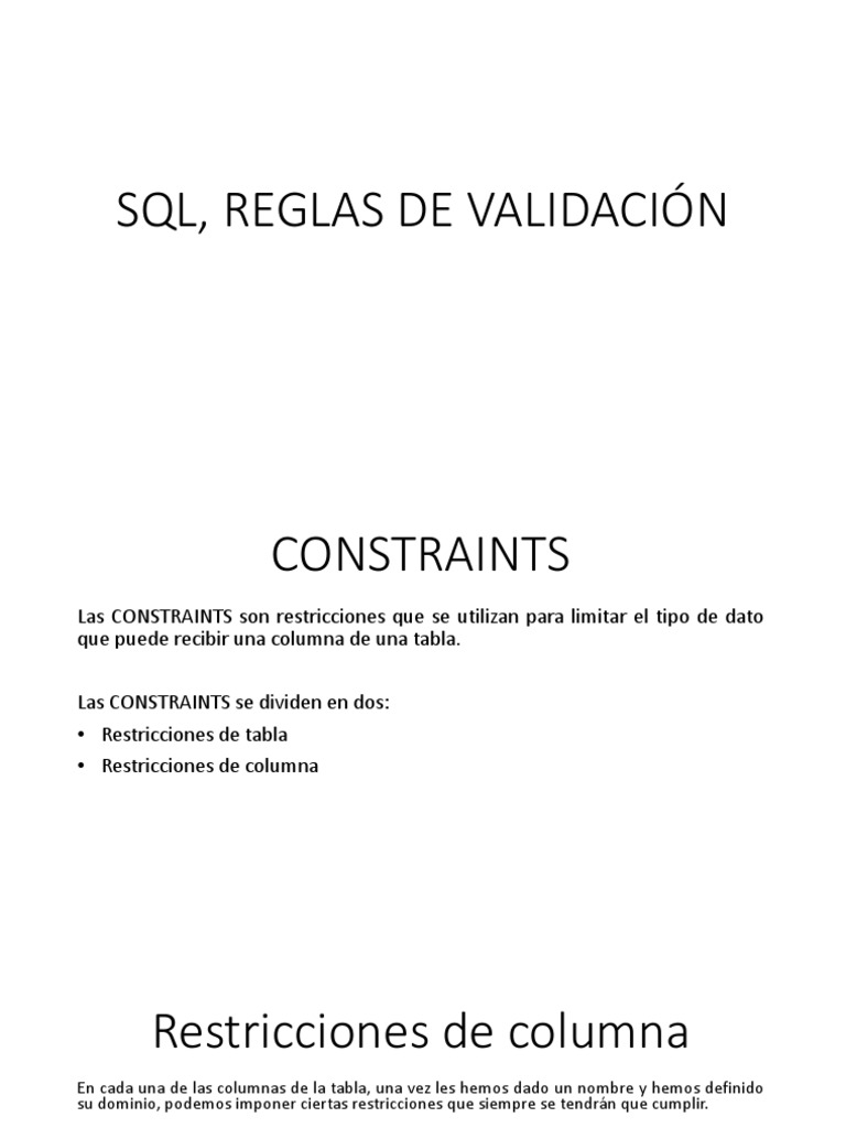 SQL, Reglas de Validación I | PDF