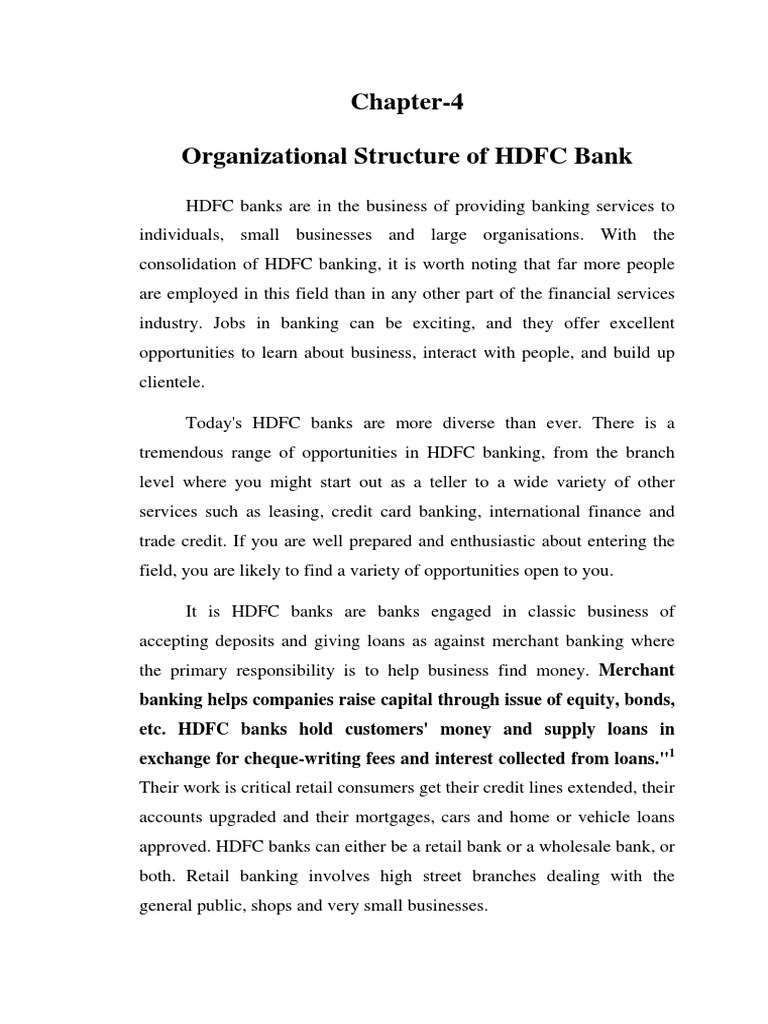 Chapter-4 Organizational Structure of HDFC Bank | PDF | Negotiable ...