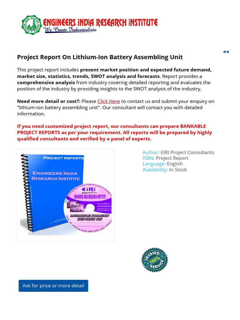 Project Report on Lithium Ion Battery Assembling Unit | Lithium Ion ...
