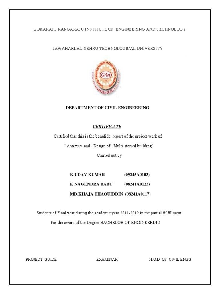 Design and Analysis of a Five Storey Residential Building: A Project Report | PDF | Beam ...