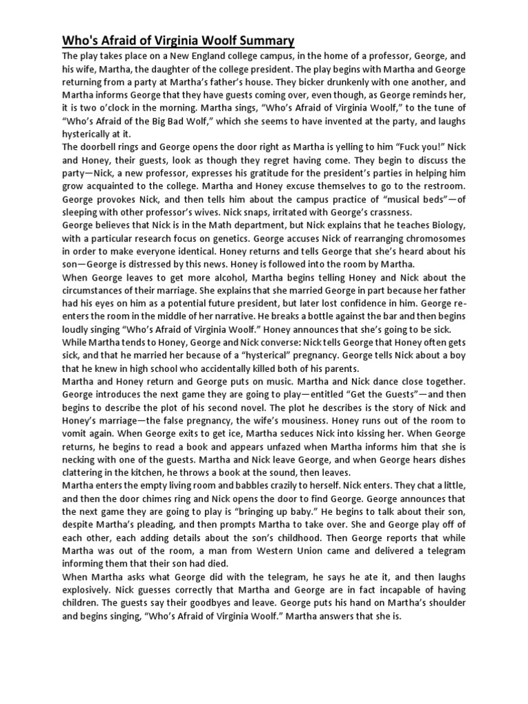 Who's Afraid of Virginia Woolf Summary | PDF