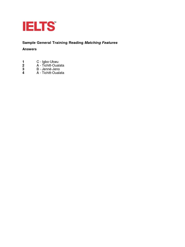 General Training Reading Answer Key | PDF