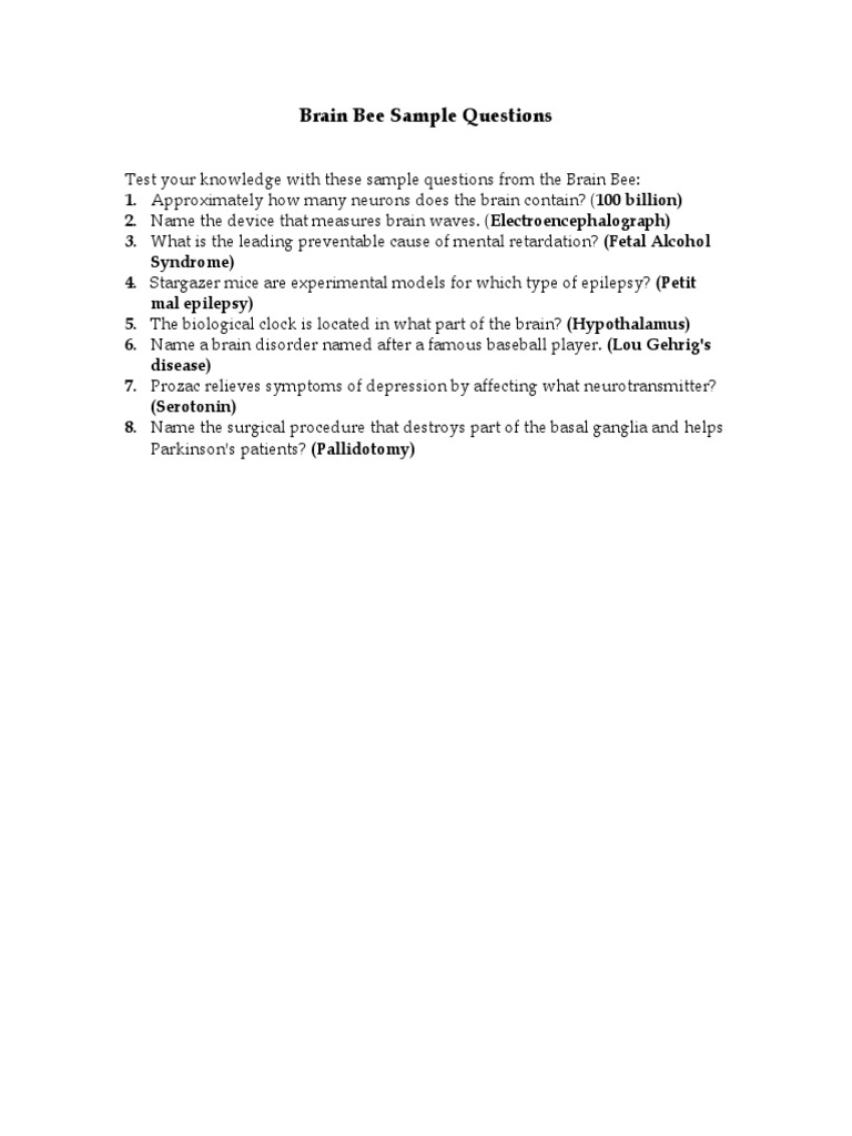 Brain Bee Sample Questions | PDF