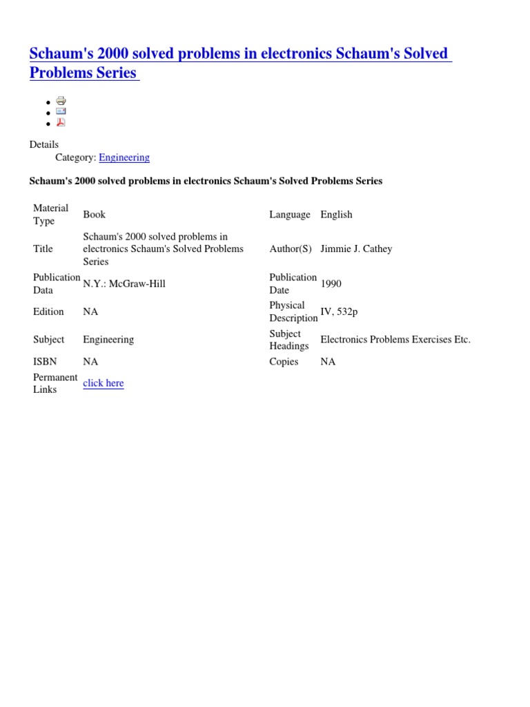 Schaum's 2000 Solved Problems in Electronics Schaum's Solved Problems Series | PDF