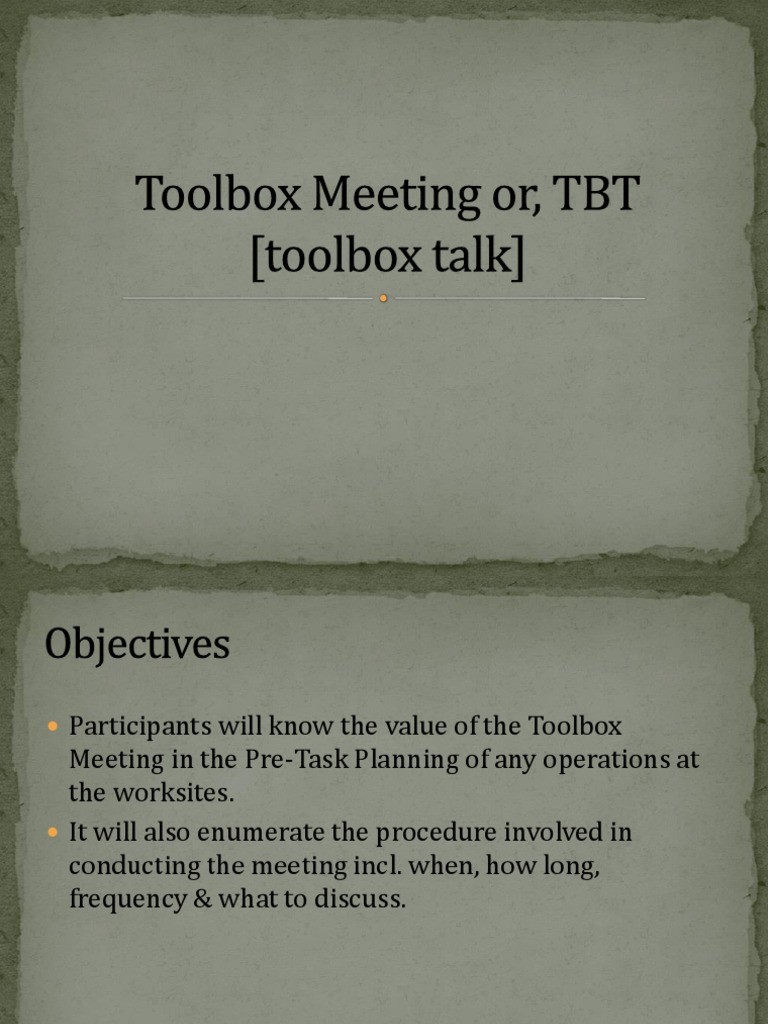 Toolbox Meeting Or, TBT (Toolbox Talk | Download Free PDF ...