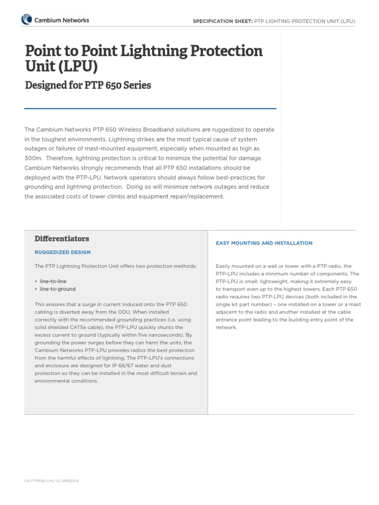 Rugged Lightning Protection Unit Designed for Cambium Networks PTP 650 ...