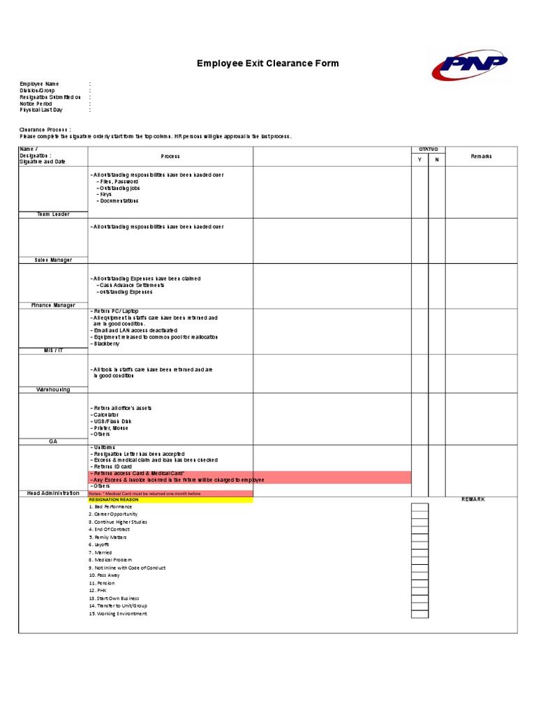 Employee Exit Clearance Form | PDF | Computing | Business