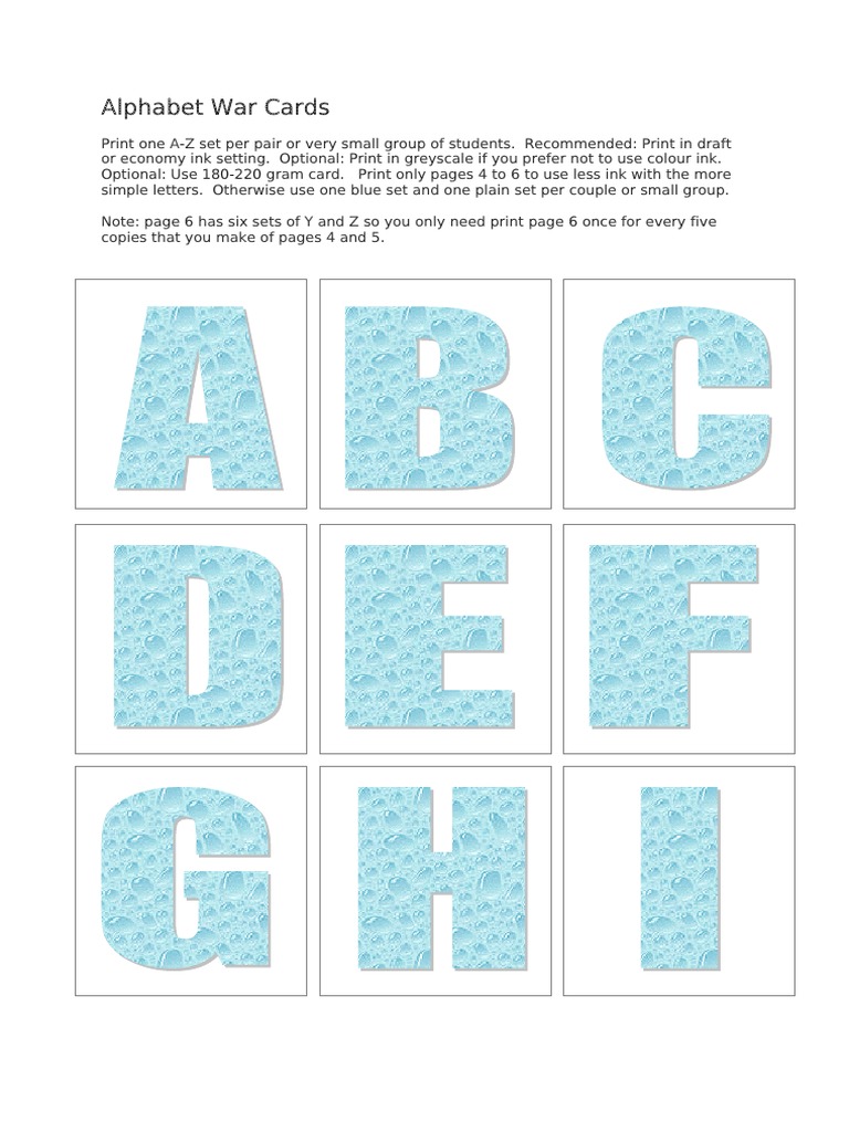 A-Z Alphabet War Cards for Students | PDF