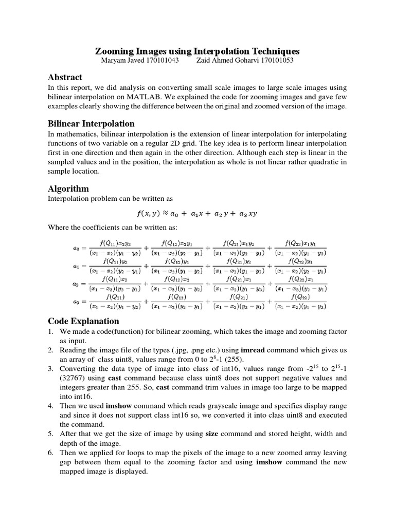 Zooming Images Using Interpolation Techniques | PDF | Interpolation | Pixel
