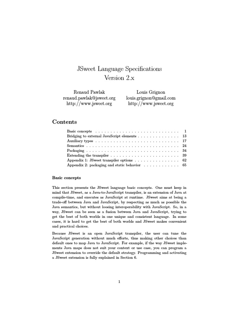 Jsweet Language Specification | PDF | Class (Computer Programming ...