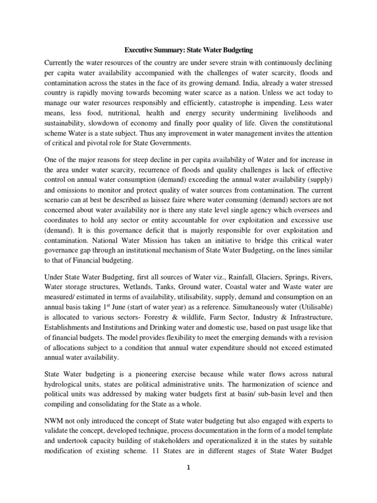A Note On State Water Budgeting | PDF | Water Resources | Water Scarcity