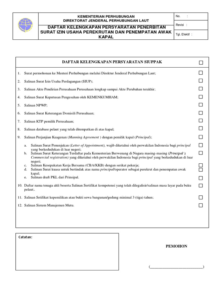 Checklist Dokumen Persyaratan SIUPPAK | PDF