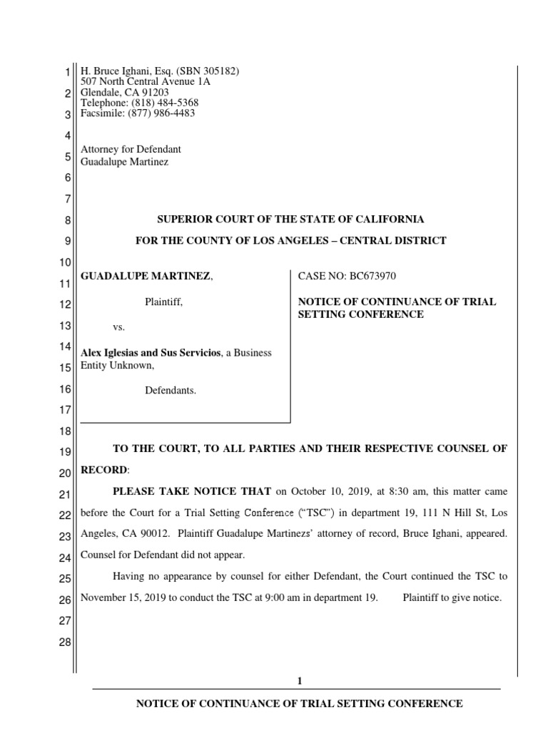 Notice of Trial Setting Continuance | PDF