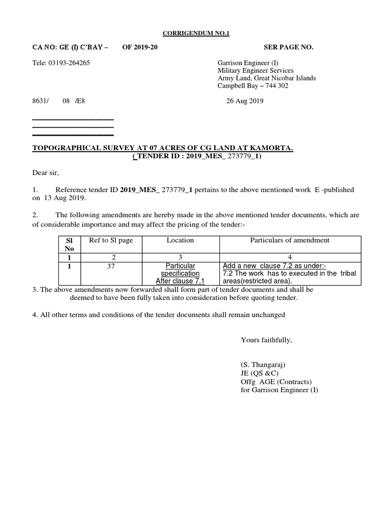 Corrigendum No. 1: Amendments to Topographical Survey Tender Documents for 07 Acres of CG Land ...