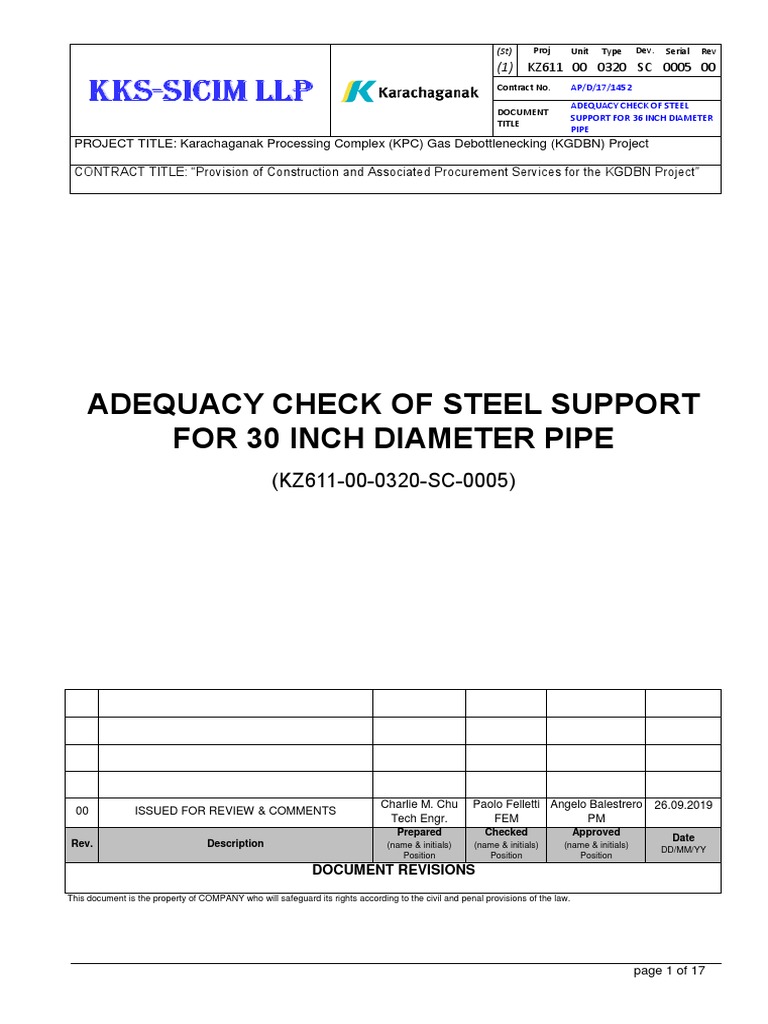 Adequacy Check of Steel Support For 30 Inch Diameter Pipe: (KZ611-00 ...