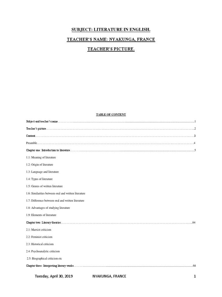 Literature in English Lesson Notes-1 | PDF | Poetry | Narrative