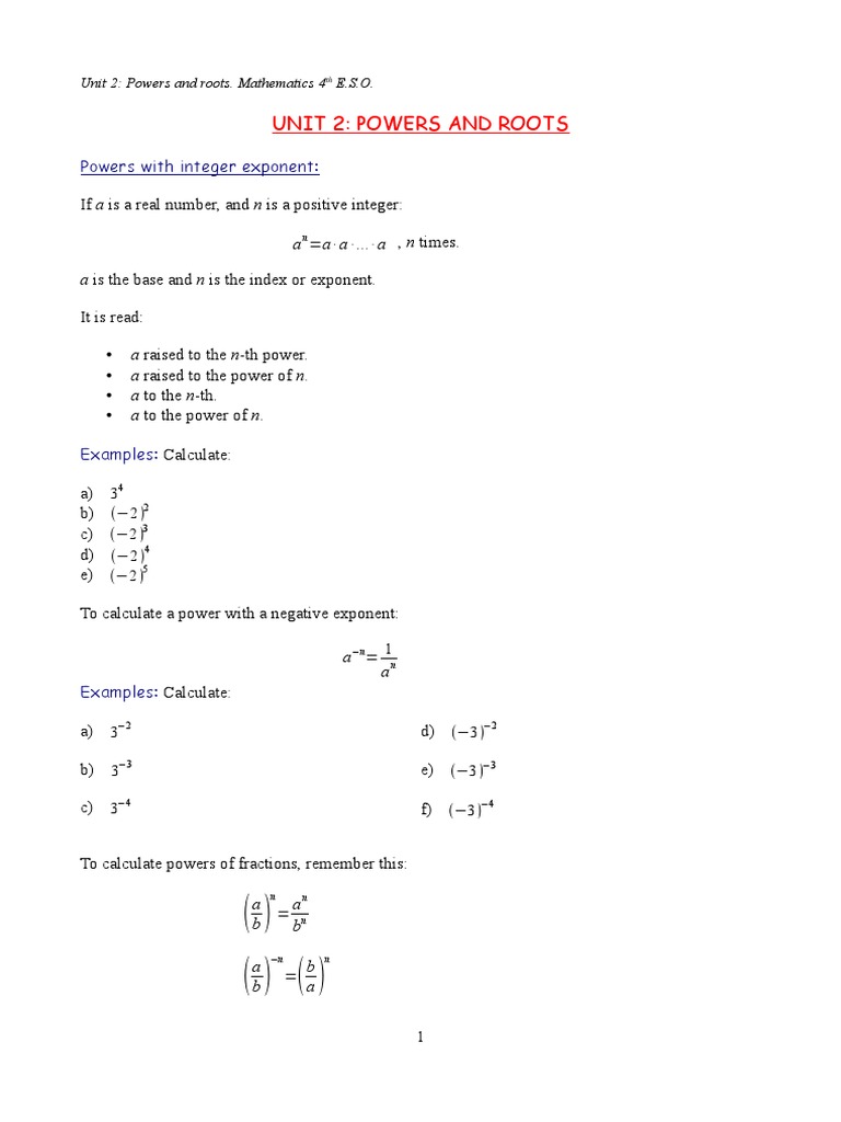 Powers and roots | Fraction (Mathematics) | Exponentiation