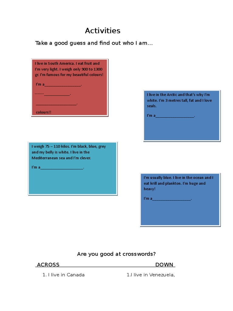 Animal Guessing Game: Identifying Animals Based on Clues About Their ...