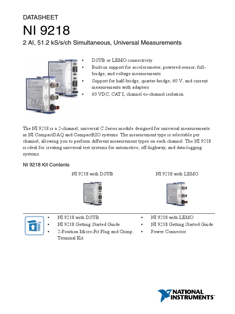 Ni 9218 | PDF | Bandwidth (Signal Processing) | Analog To Digital Converter