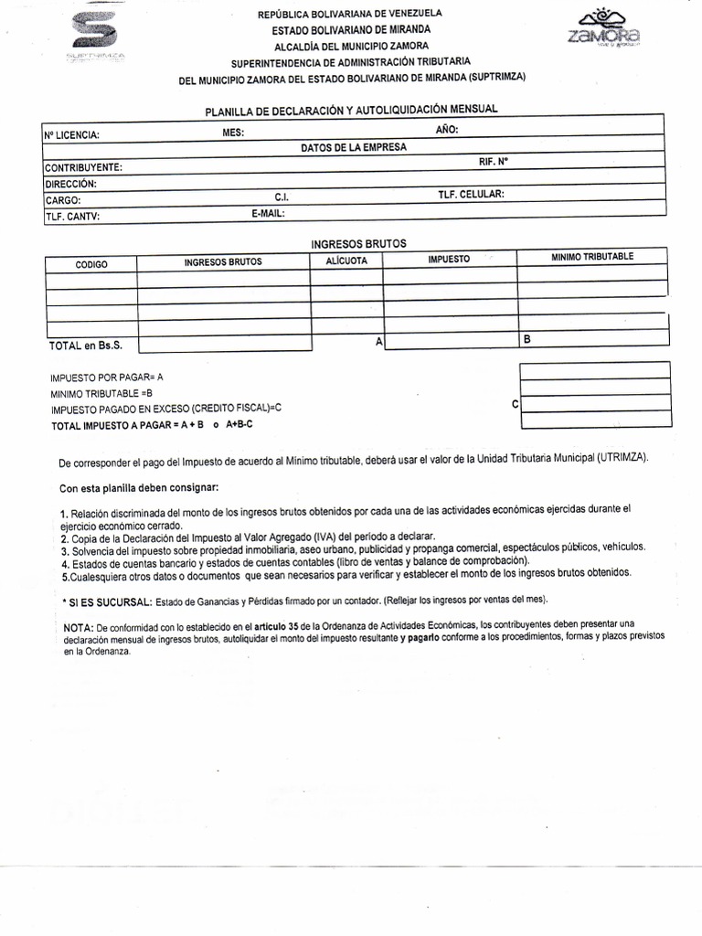 Planilla Patente Zamora | PDF