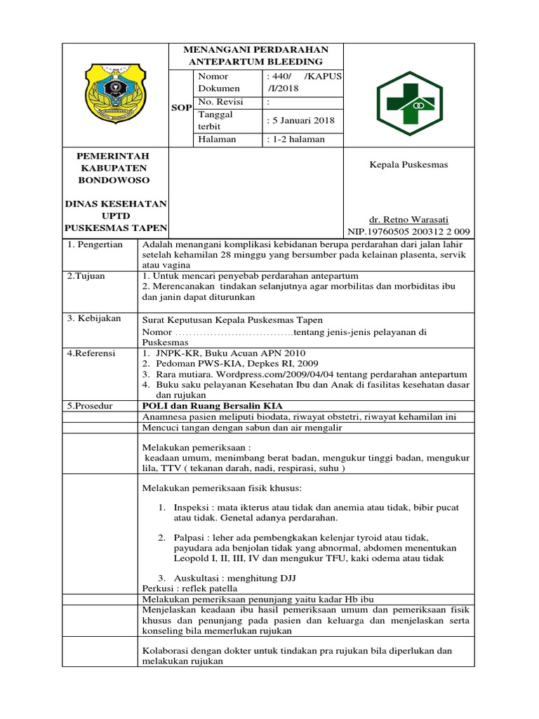 SOP Antepartum Bleeding | PDF