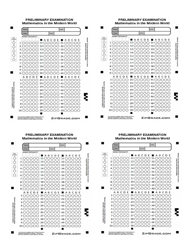 Zipgrade Sheet Prelims | PDF