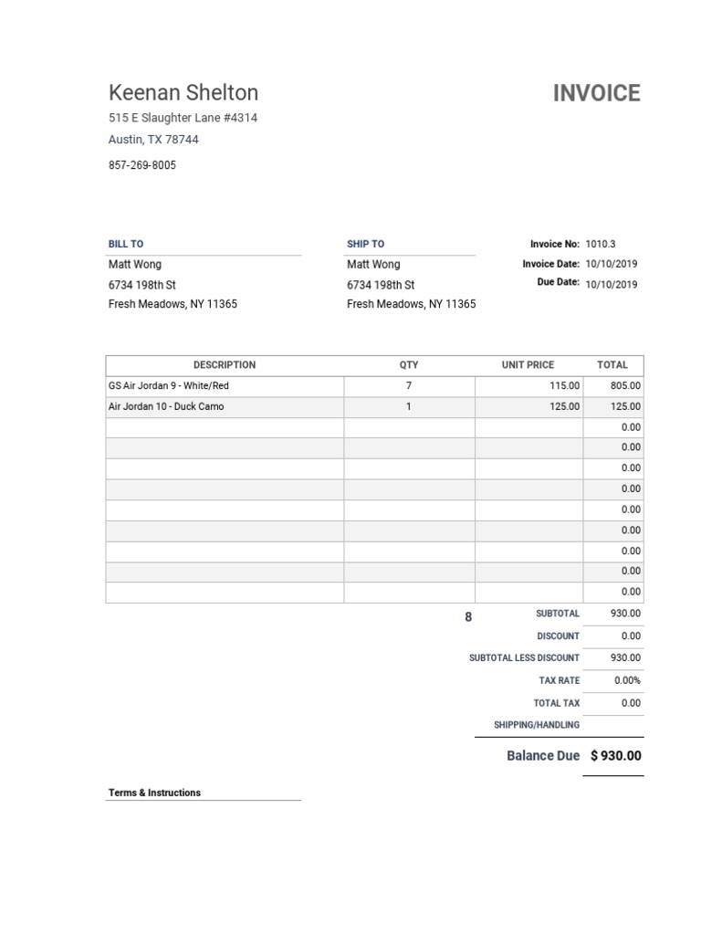 Invoice for Shoe Purchases | PDF
