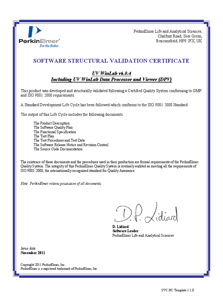 UV WinLab Structural Validation Certificate | PDF