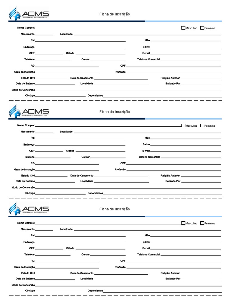 Ficha de Inscricão Acms PDF | PDF | Convenções sociais | Casamento