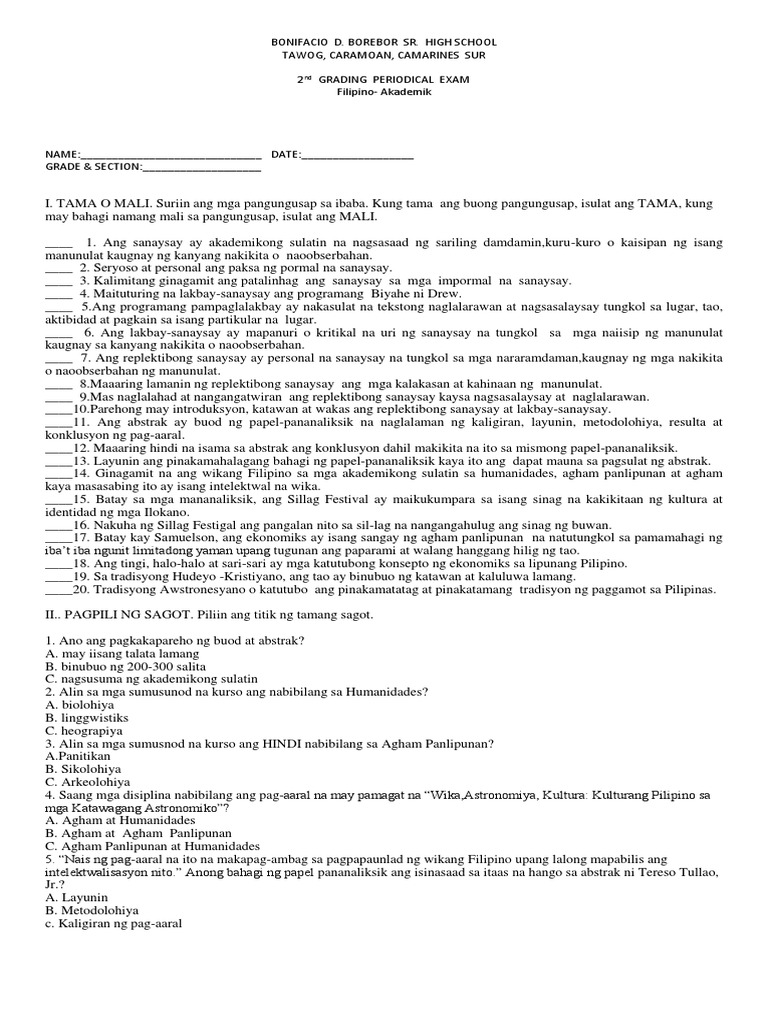 2nd Grading Periodical Exam | PDF
