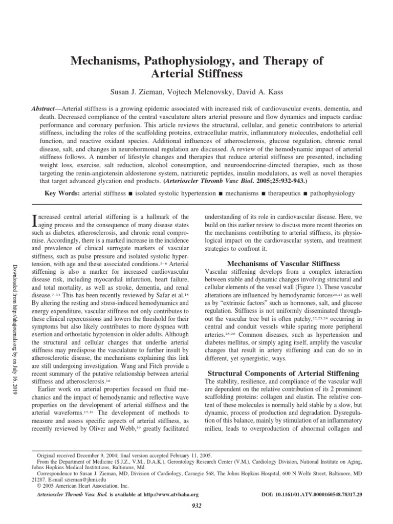 Mechanisms, Pathophysiology, and Therapy of Arterial Stiffness | PDF ...