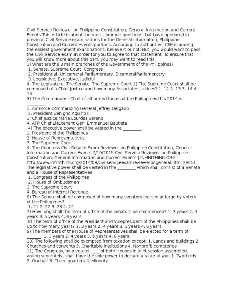 Civil Service Reviewer On Philippine Constitution | PDF | Test ...