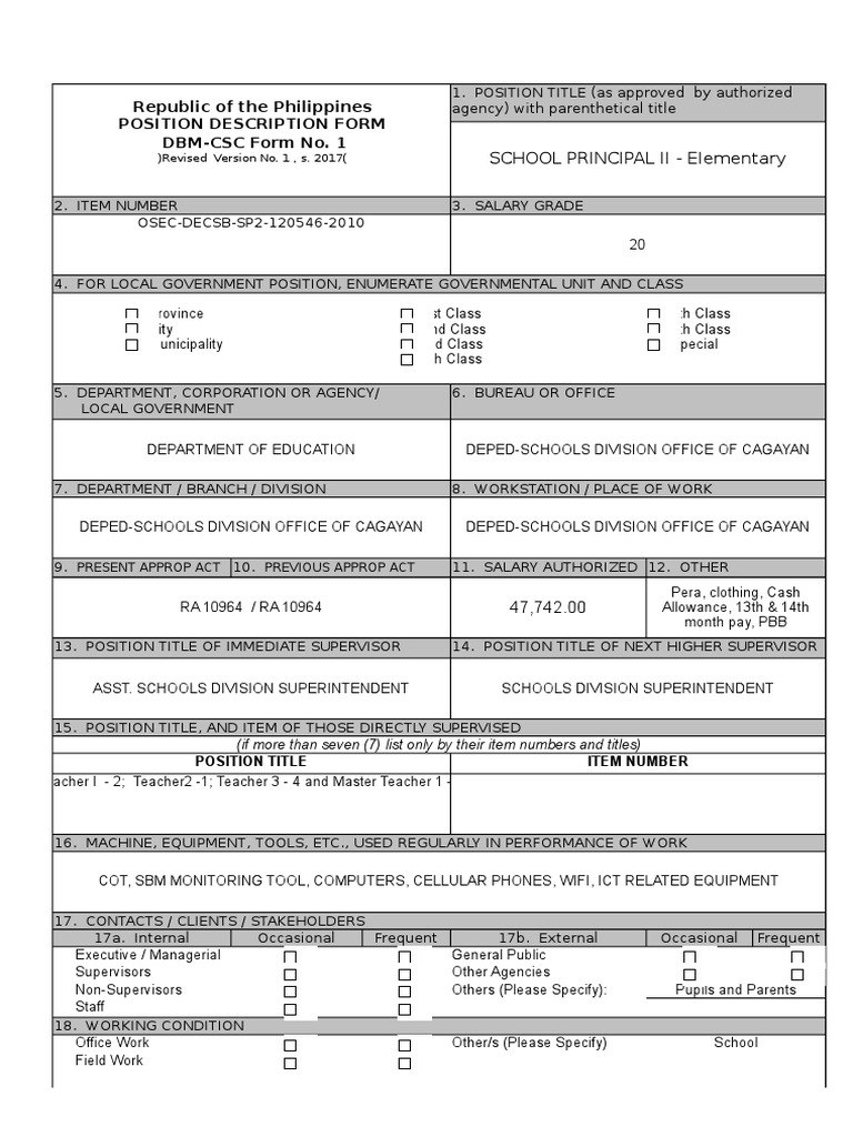 DBM CSC Form No. 1 Position Description Forms 1feb.222019 | PDF ...