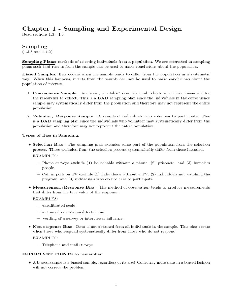 Chapter 1 - Sampling and Experimental Design | PDF | Sampling ...