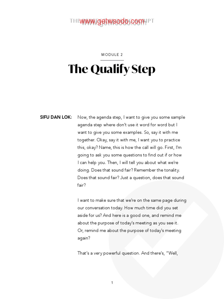 The Perfect Closing Script - Module 2 The Qualify Step | PDF