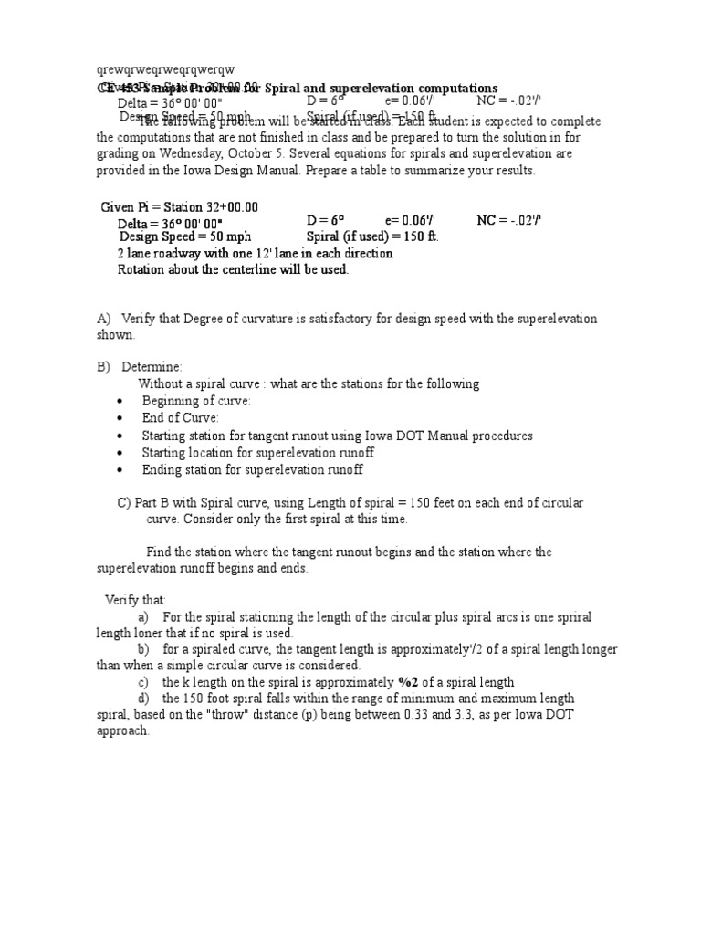 Solution Spiral Superelevationqqqqqqqq | PDF | Tangent | Mathematical Analysis