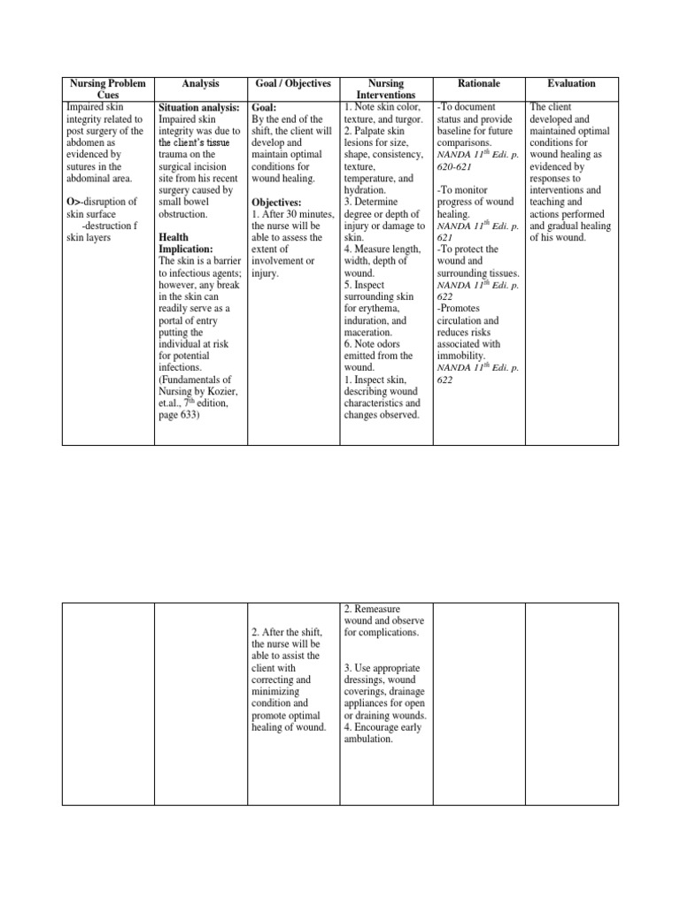 Nursing Problem Cues Analysis Goal / Objectives Nursing Interventions ...