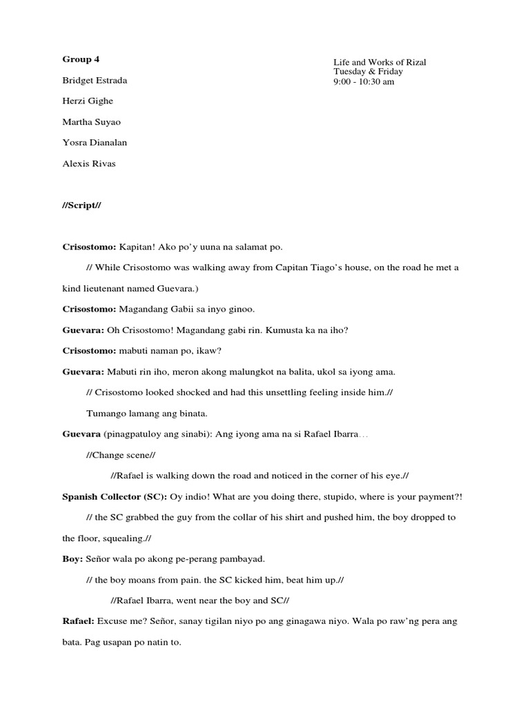 Script Rizal. Draft | PDF