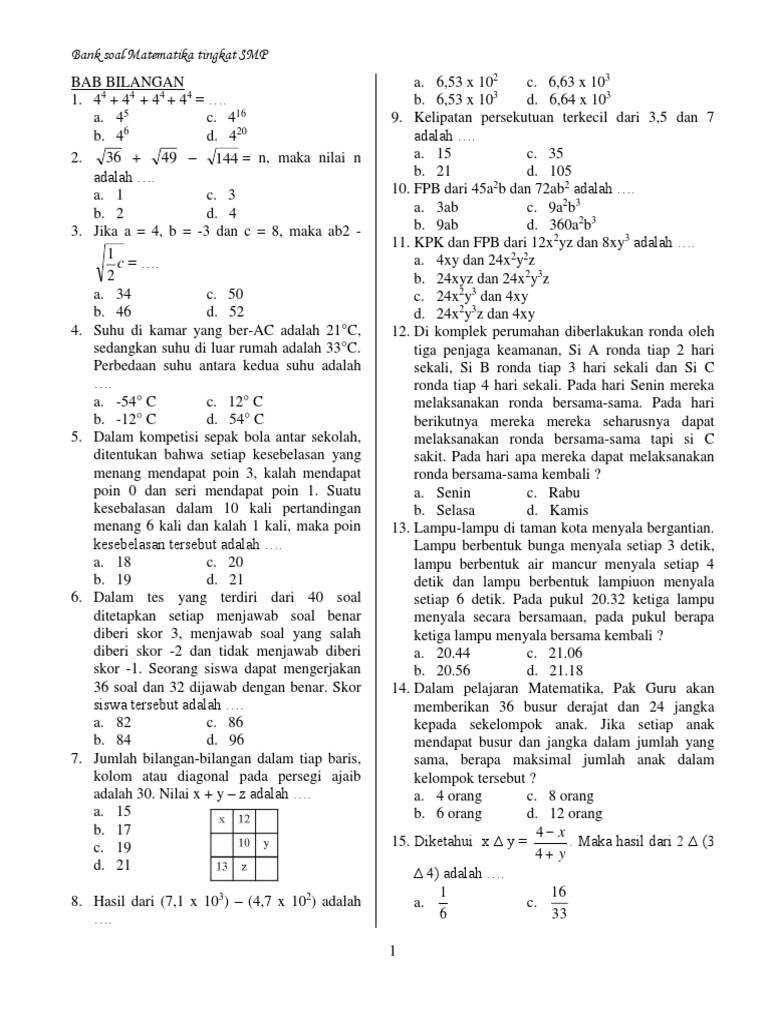 Bank Soal Matematika SMP | PDF