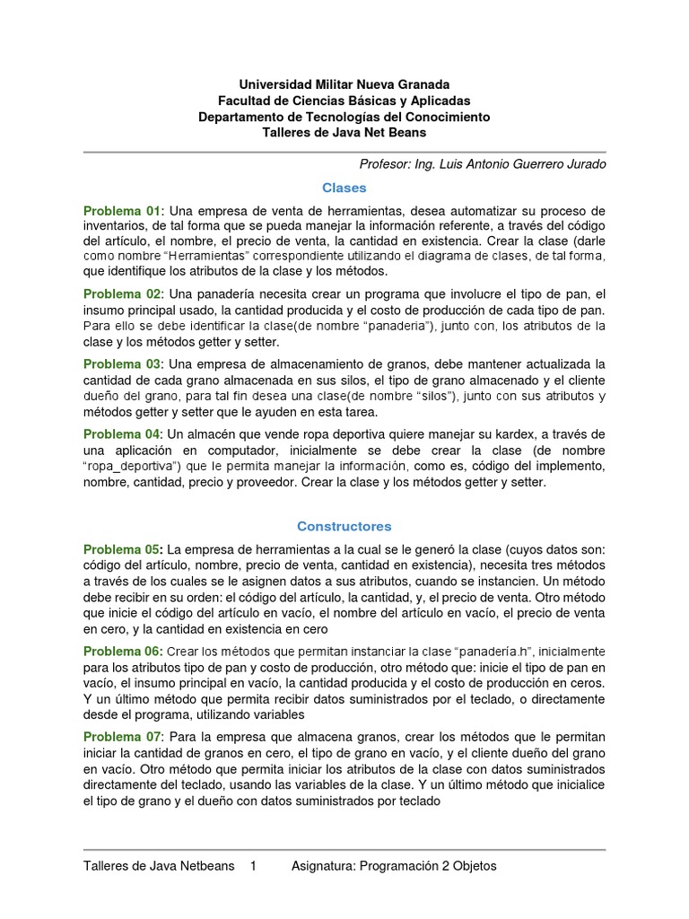 Talleres de Java Netbeans | PDF | Java (lenguaje de programación) | Objeto (informática)