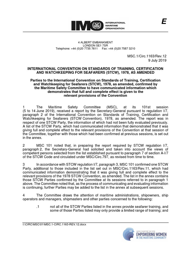 STCW Parties Compliance Confirmation | PDF