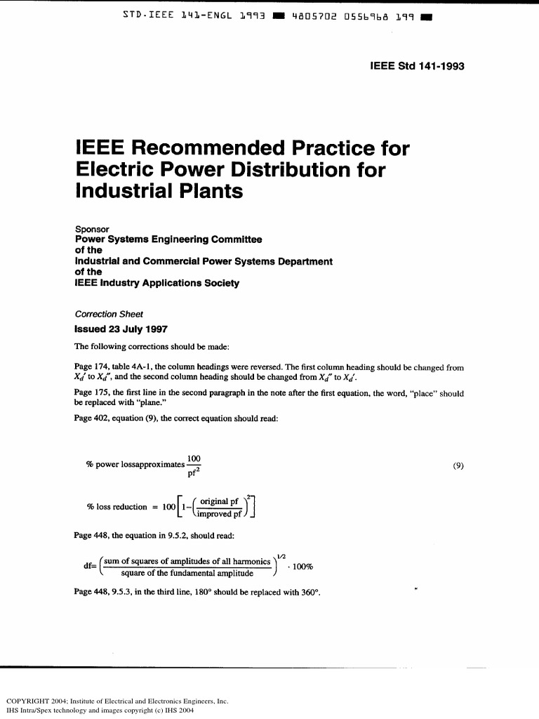 Red Book IEEE 141-1993 Recommended Practice For Electric Power ...