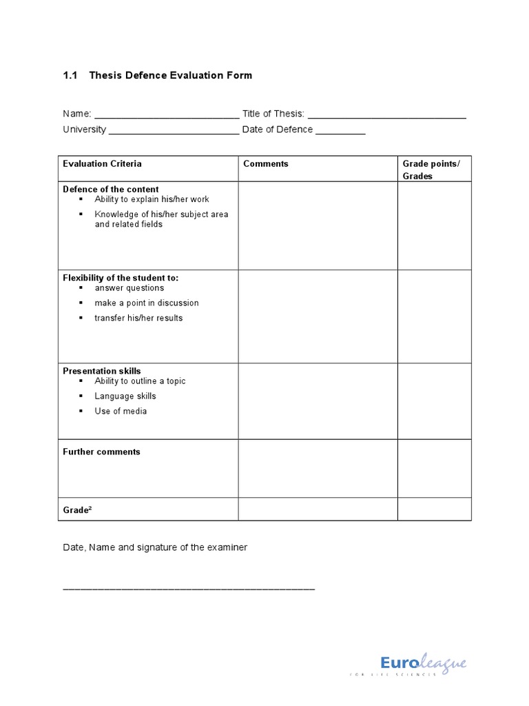 Thesis Defense Evaluation Form | PDF