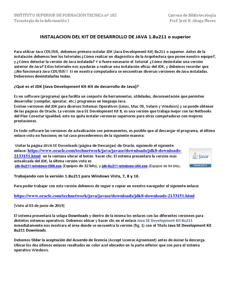 Guía 1 - Instalación Del KIT de Desarrollo de Java 1.8u211 - 2019 | PDF | Java (lenguaje de ...