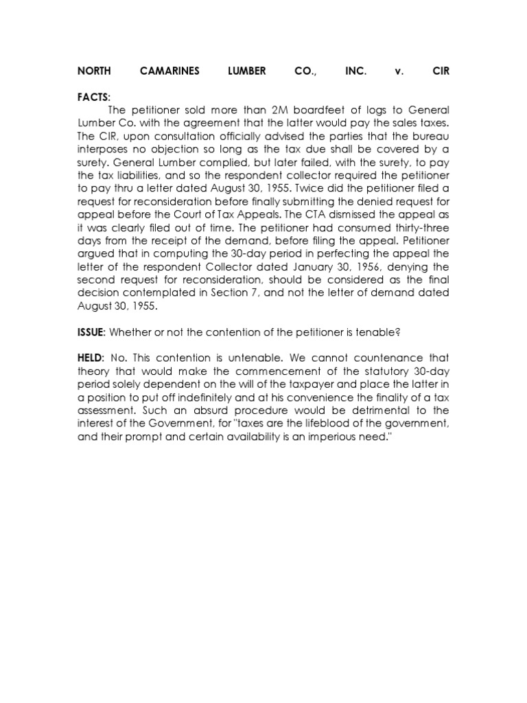 North Camarines Lumber Co., Inc. v. Cir | PDF