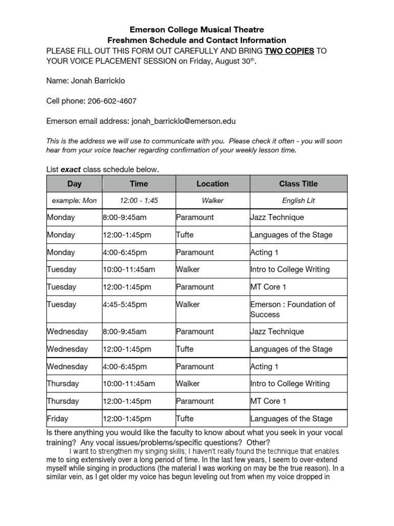 Singing Placement Form | PDF | Singing | Communication